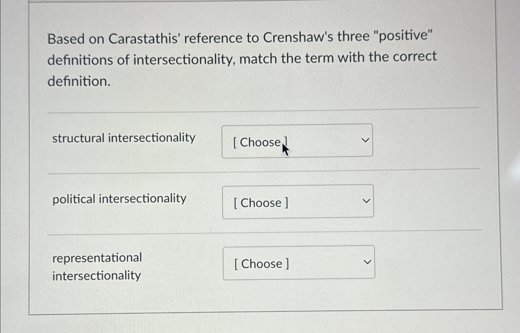Solved Based on Carastathis' reference to Crenshaw's three | Chegg.com
