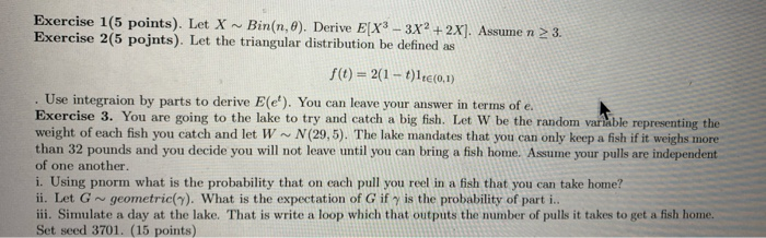 Solved Exercise 1(5 points). Let X - Bin(n. 6). Derive E[X3 | Chegg.com