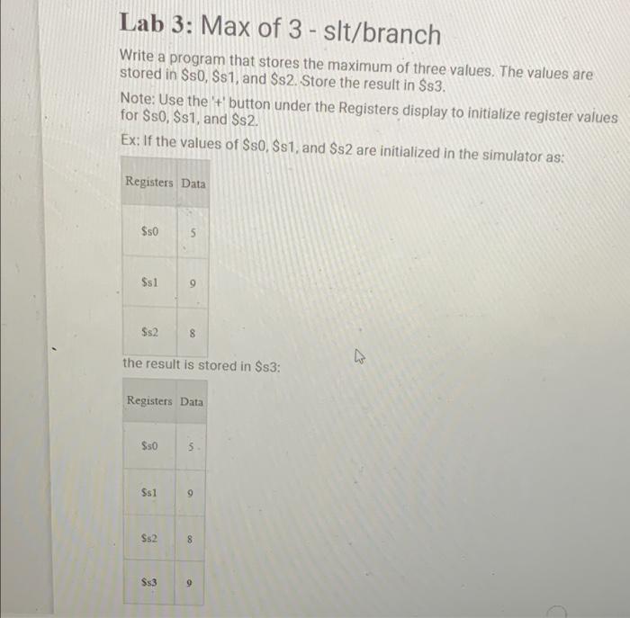 Solved Lab 3: Max of 3 - slt/branch Write a program that | Chegg.com