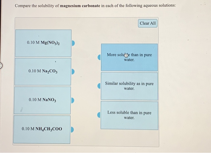 Solved Compare the solubility of magnesium carbonate in each | Chegg.com
