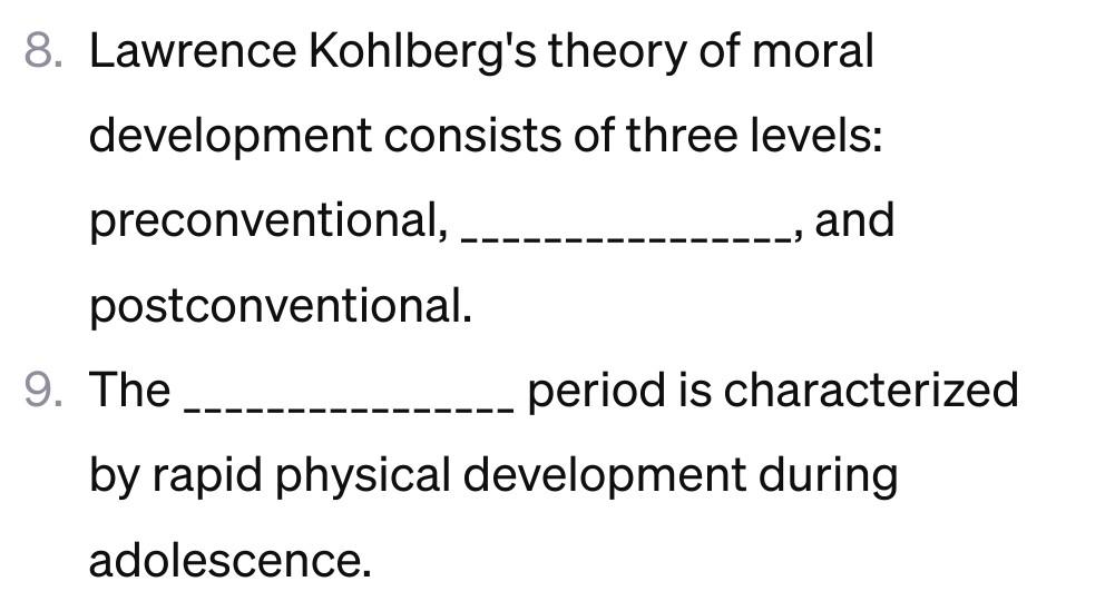 Solved 8. Lawrence Kohlberg's theory of moral development | Chegg.com