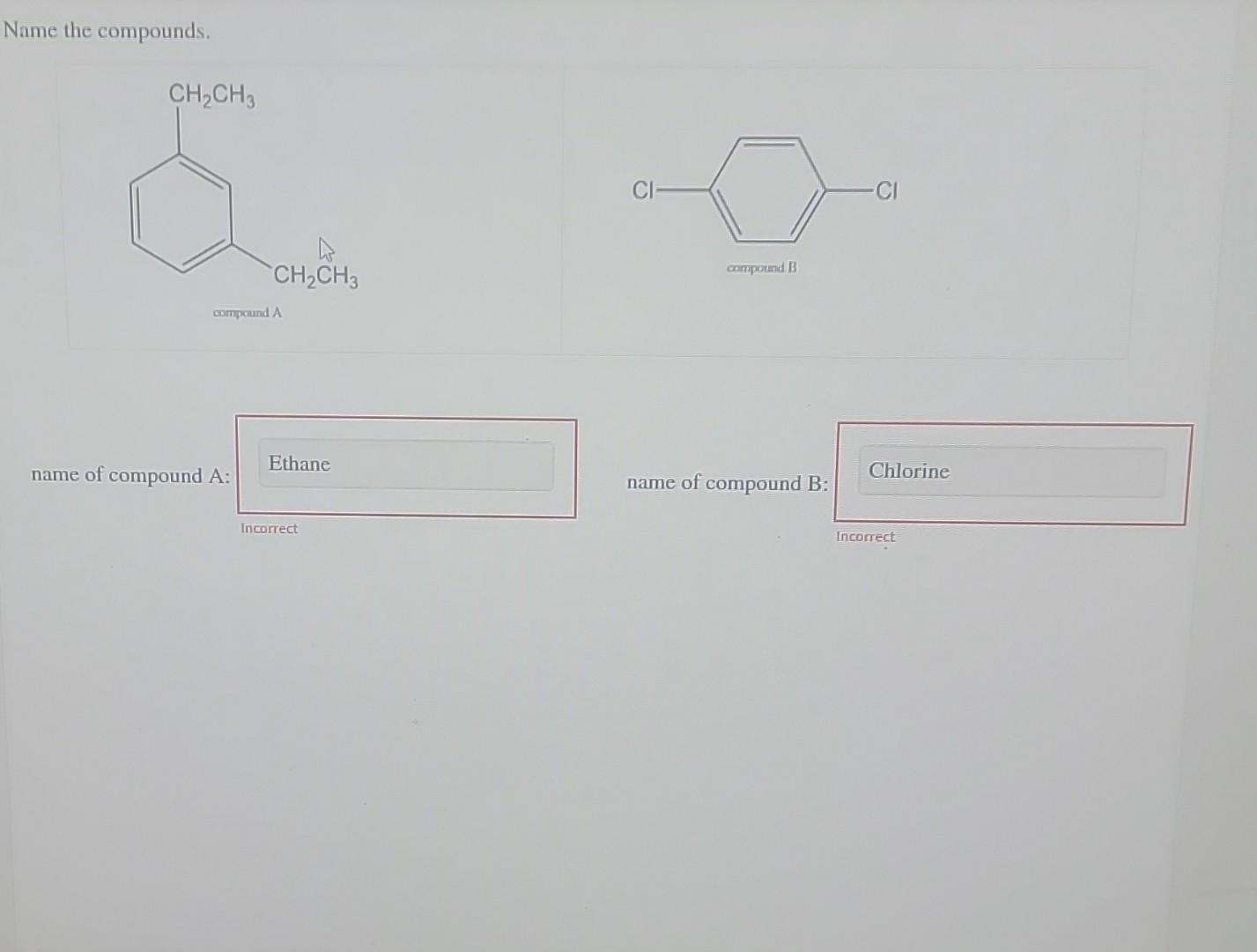 Solved Name the compounds. name of compound A : name of | Chegg.com