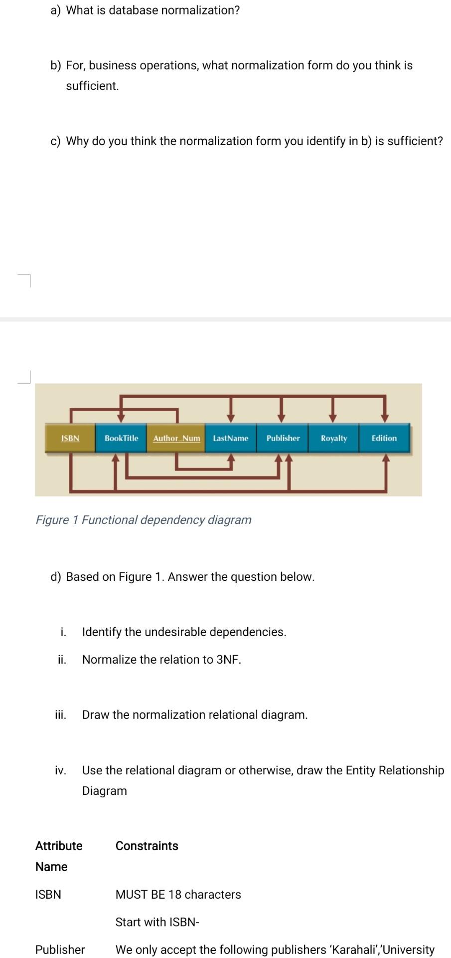 Solved a) What is database normalization? b) For, business | Chegg.com