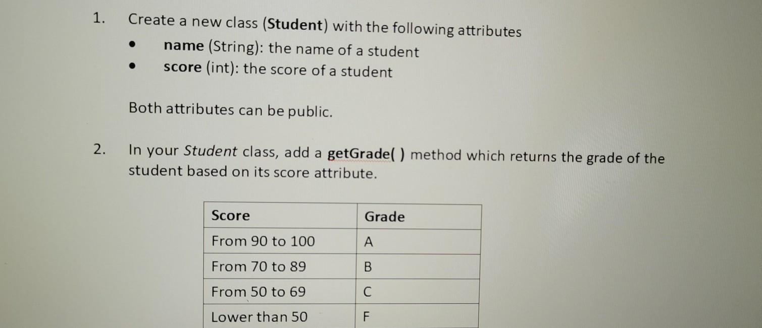 Solved 1. Create a new class (Student) with the following | Chegg.com