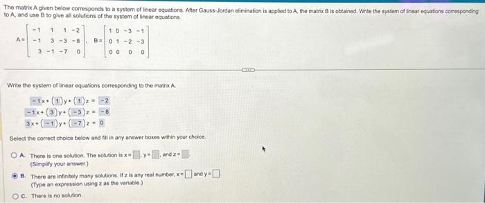 Solved The matrix A given below corresponds to a system of | Chegg.com