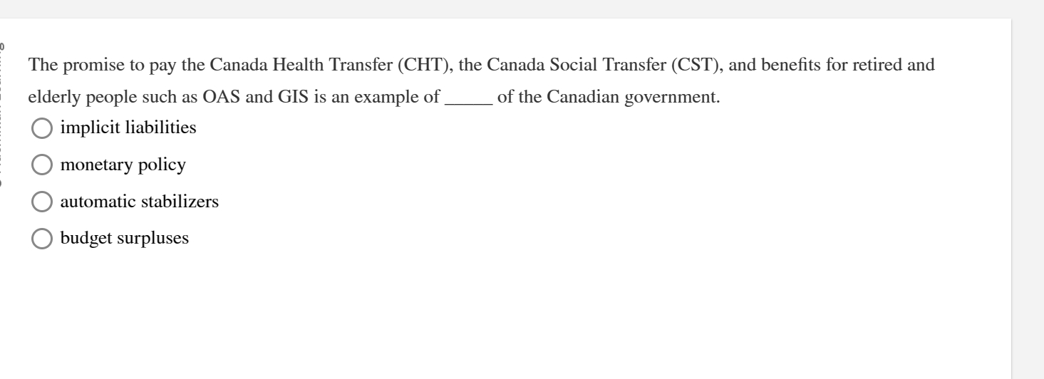 Solved The promise to pay the Canada Health Transfer (CHT), | Chegg.com