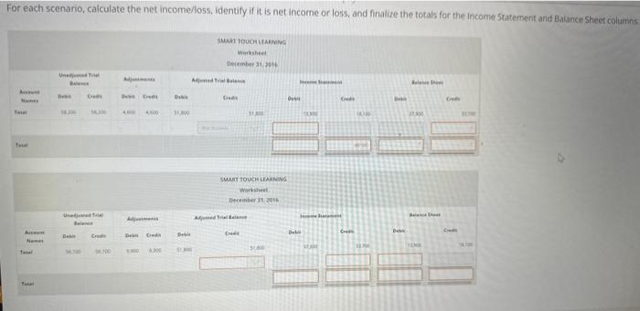 Solved or each scenario, calculate the net income/loss, | Chegg.com