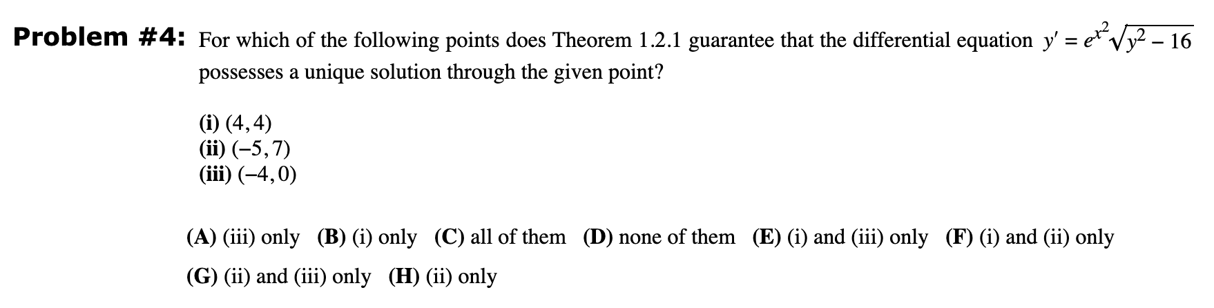 Solved Problem #4: For which of the following points does | Chegg.com