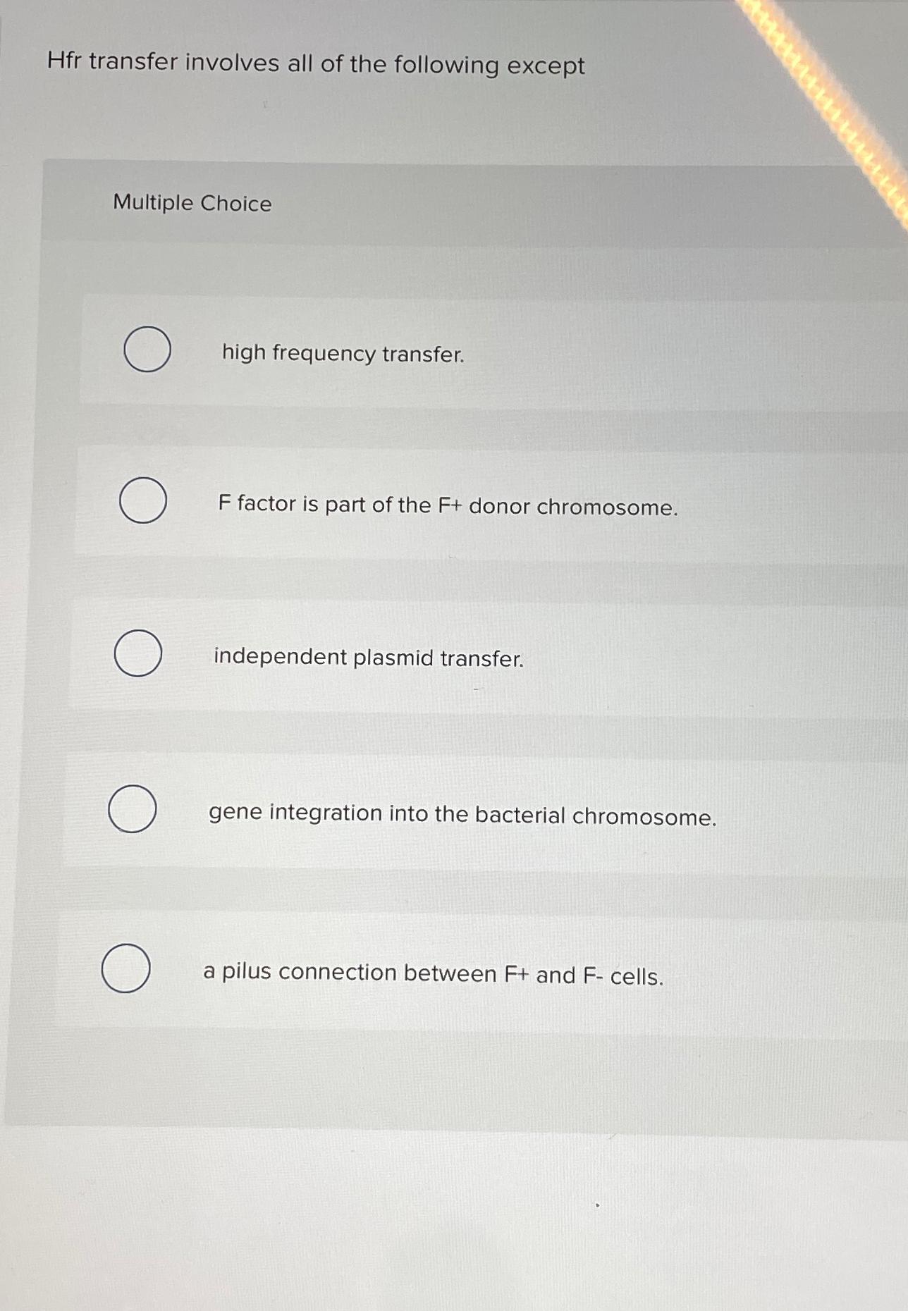 Solved Hfr transfer involves all of the following | Chegg.com