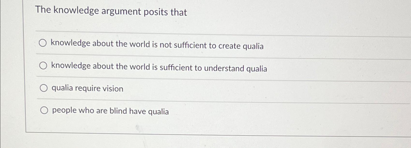 Solved The knowledge argument posits thatknowledge about the | Chegg.com