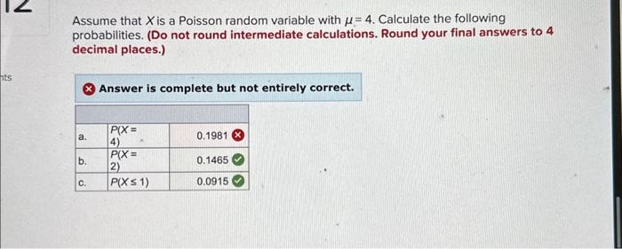 Solved Assume that X is a Poisson random variable with μ=4. | Chegg.com