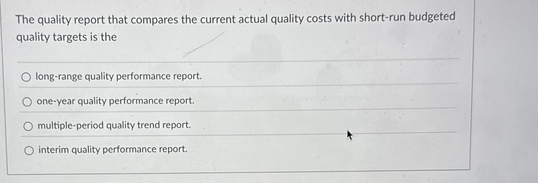 High Quality SOLUTION The quality report that compares the current ...