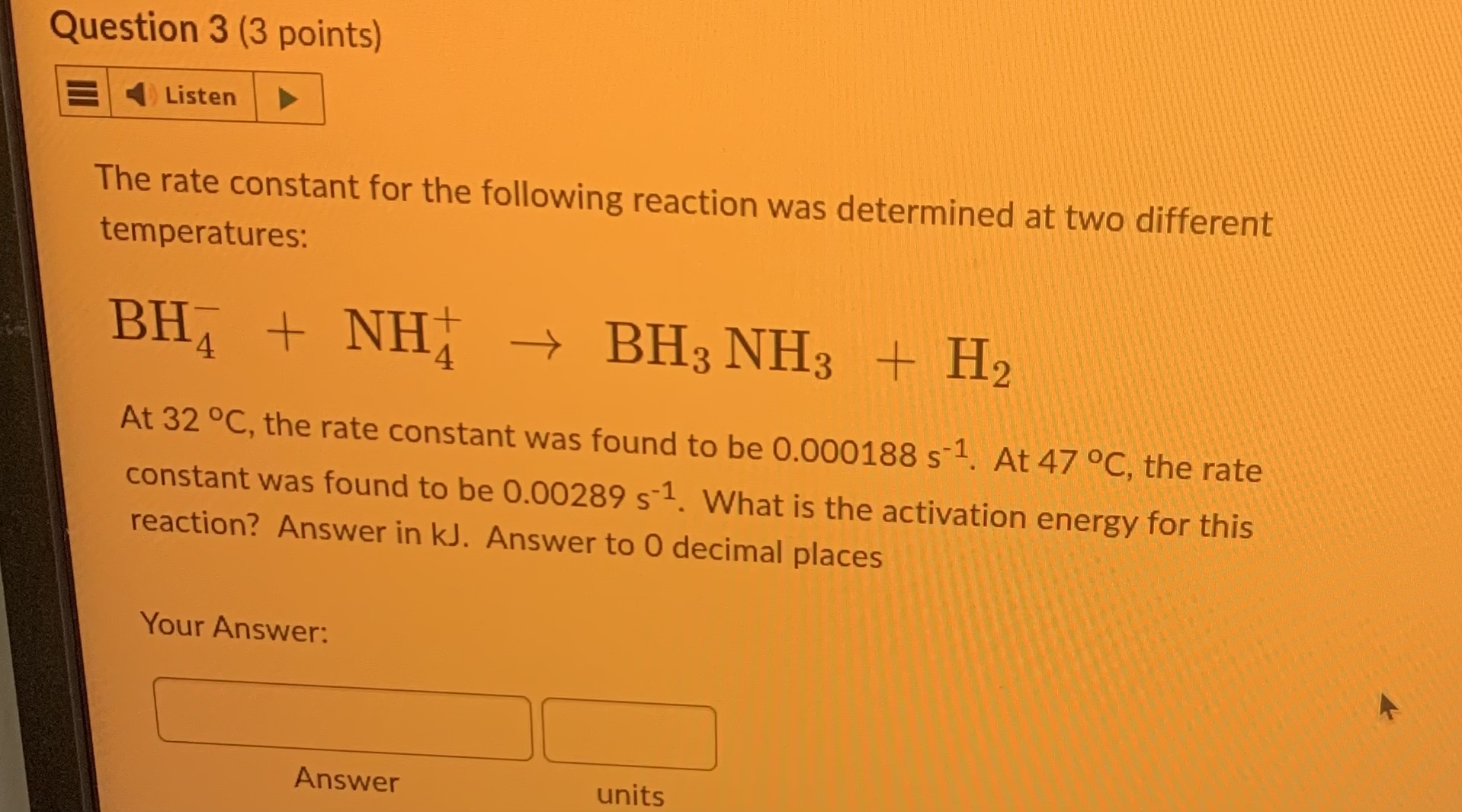 Solved Question 3 (3 points)ListenThe rate constant for the | Chegg.com Solved Question 3 (3 points)ListenThe rate constant for the | Chegg.com