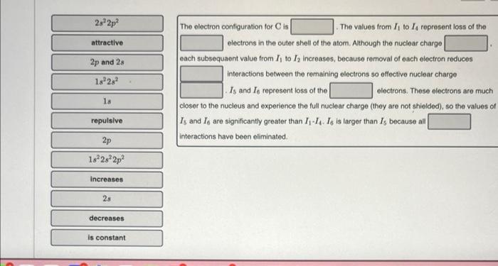 Solved The electron configuration for C is The values from | Chegg.com