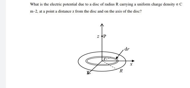 Solved What is the electric potential due to a disc of | Chegg.com