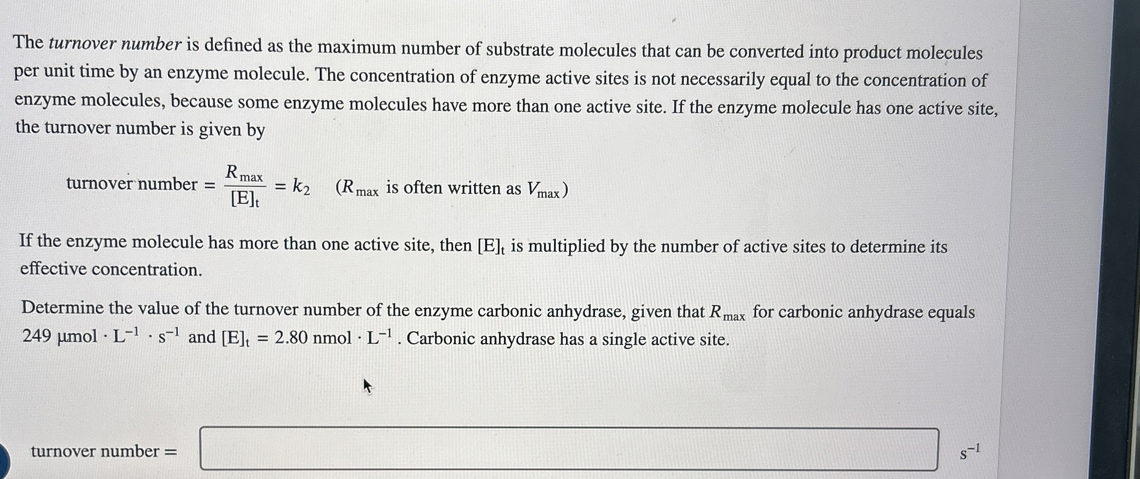 Solved The turnover number is defined as the maximum number | Chegg.com