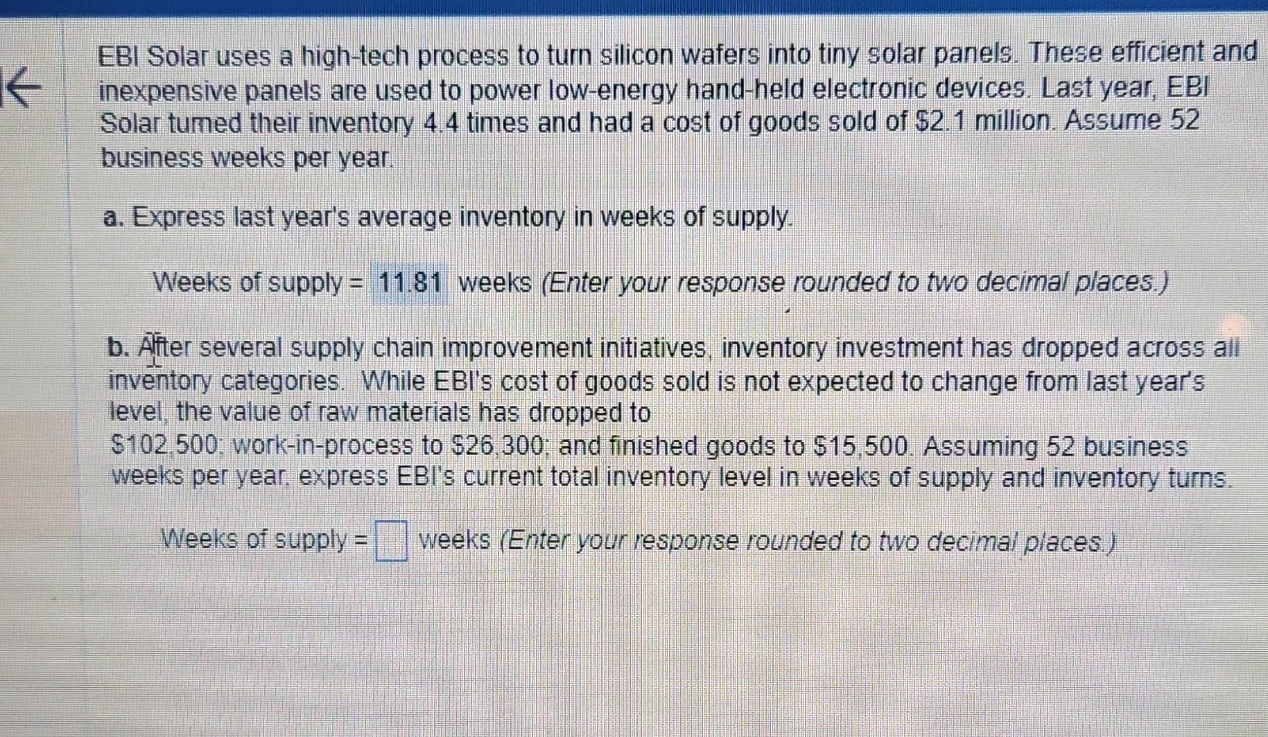 Solved EBI Solar uses a high-tech process to turn silicon | Chegg.com