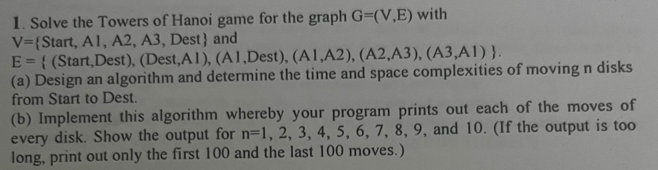 Solved Solve the Towers of ﻿Hanoi game for the graph G=(V,E) | Chegg.com