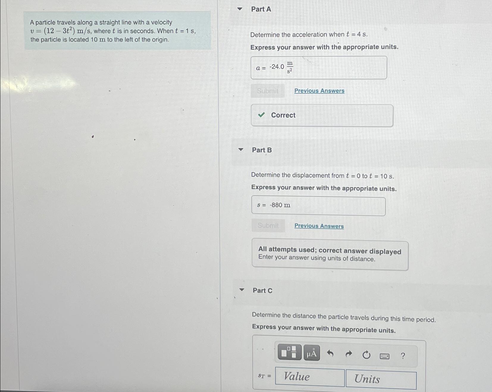 Solved Part AA particle travels along a straight line with a | Chegg.com