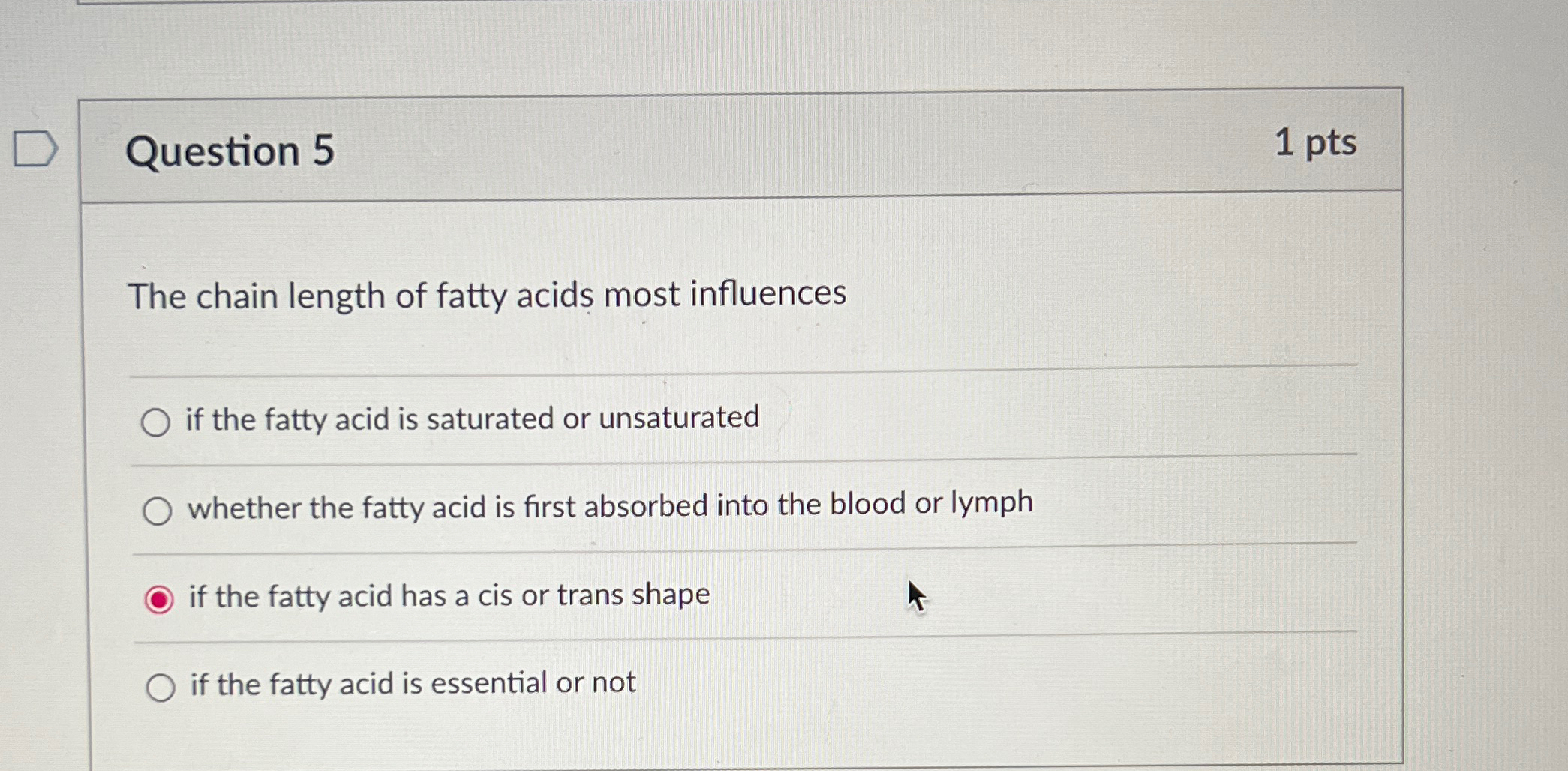 Solved Question 51 ﻿ptsThe chain length of fatty acids most | Chegg.com