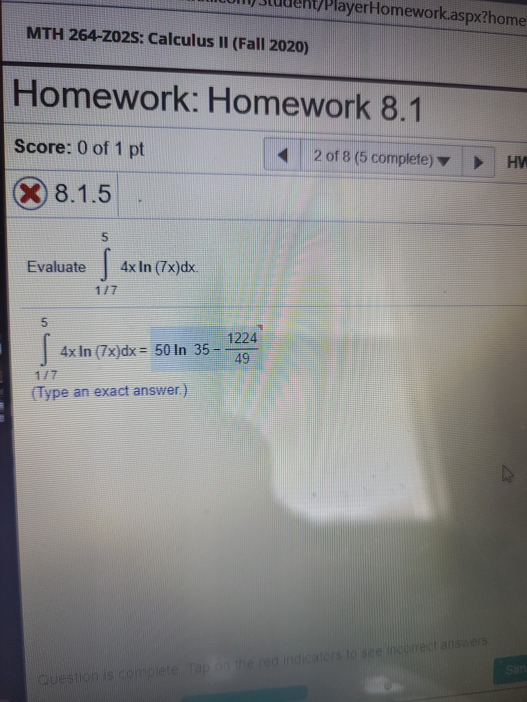 Solved /PlayerHomework.aspx?home- MTH 264-202S: Calculus II | Chegg.com
