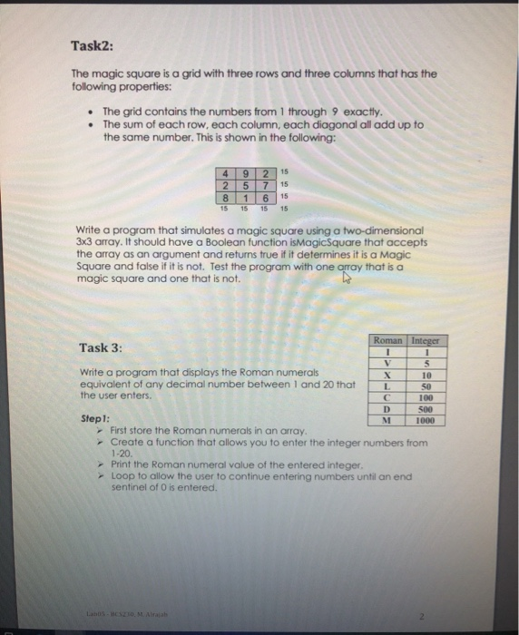 Solved Task2: The magic square is a grid with three rows and | Chegg.com