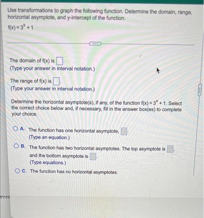 Solved Use transformations to graph the following function. | Chegg.com