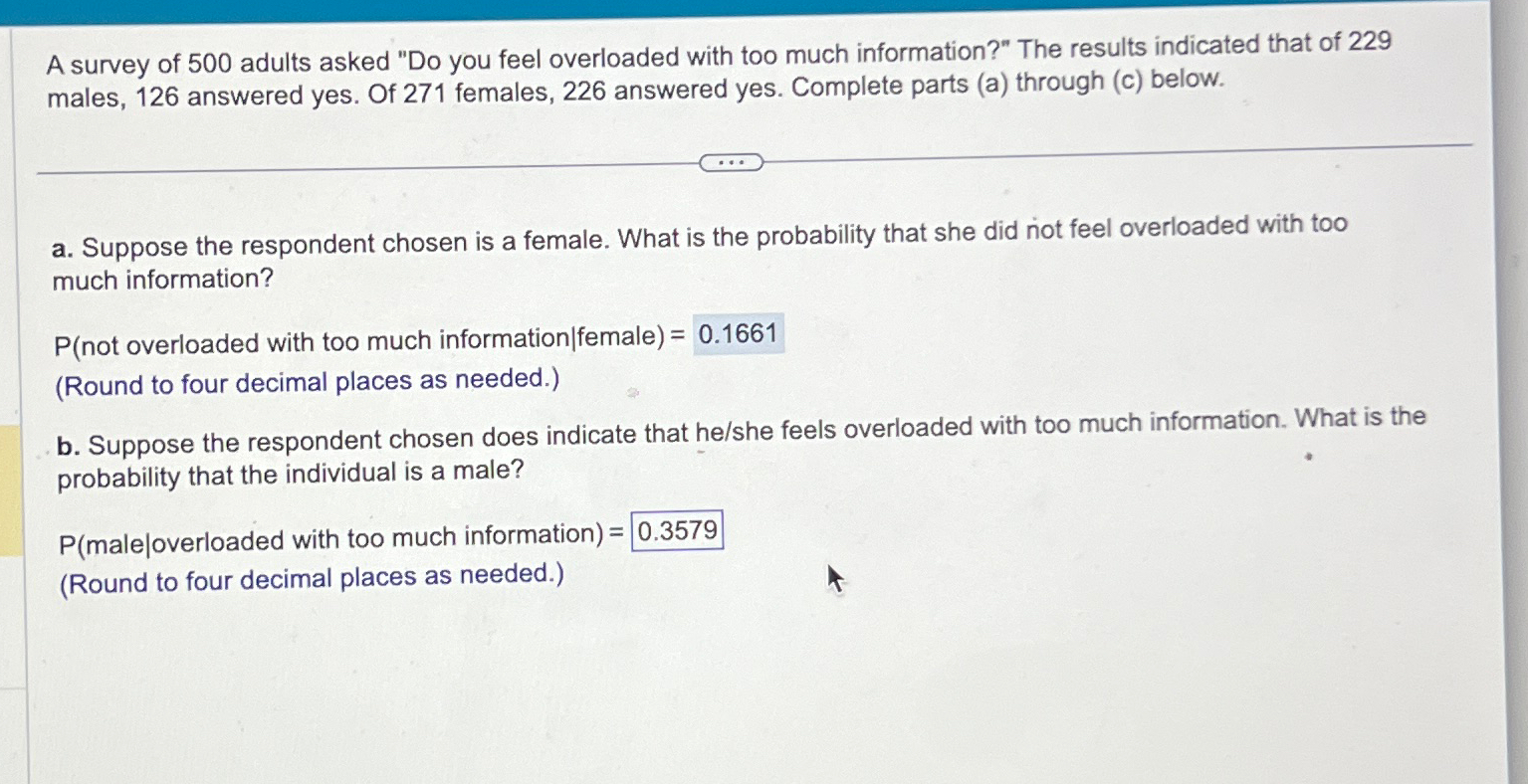 Solved A survey of 500 ﻿adults asked "Do you feel overloaded | Chegg.com