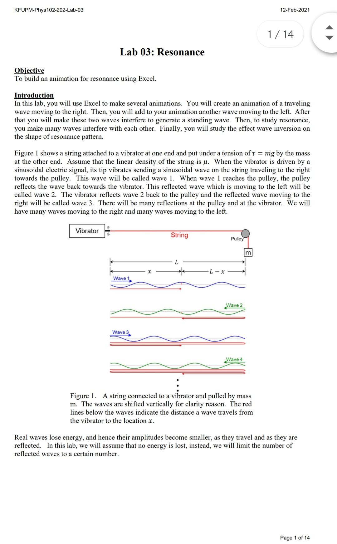 KFUPM-Phys102-202-Lab-03 12-Feb-2021 1/14 Lab 03: | Chegg.com