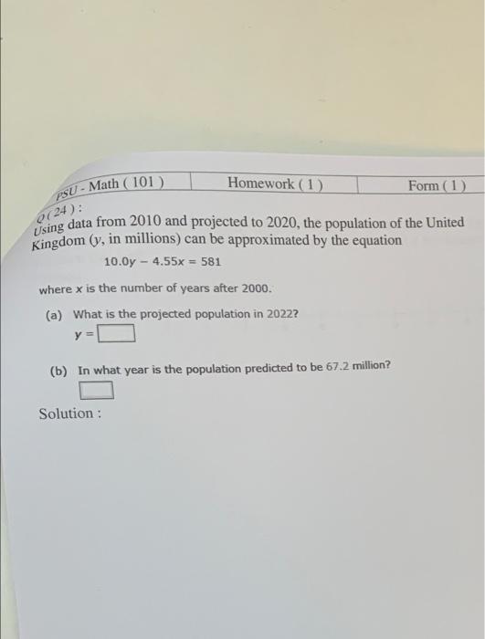 Solved Q(23): PSU - Math (101) Homework (1) Form (1) High | Chegg.com