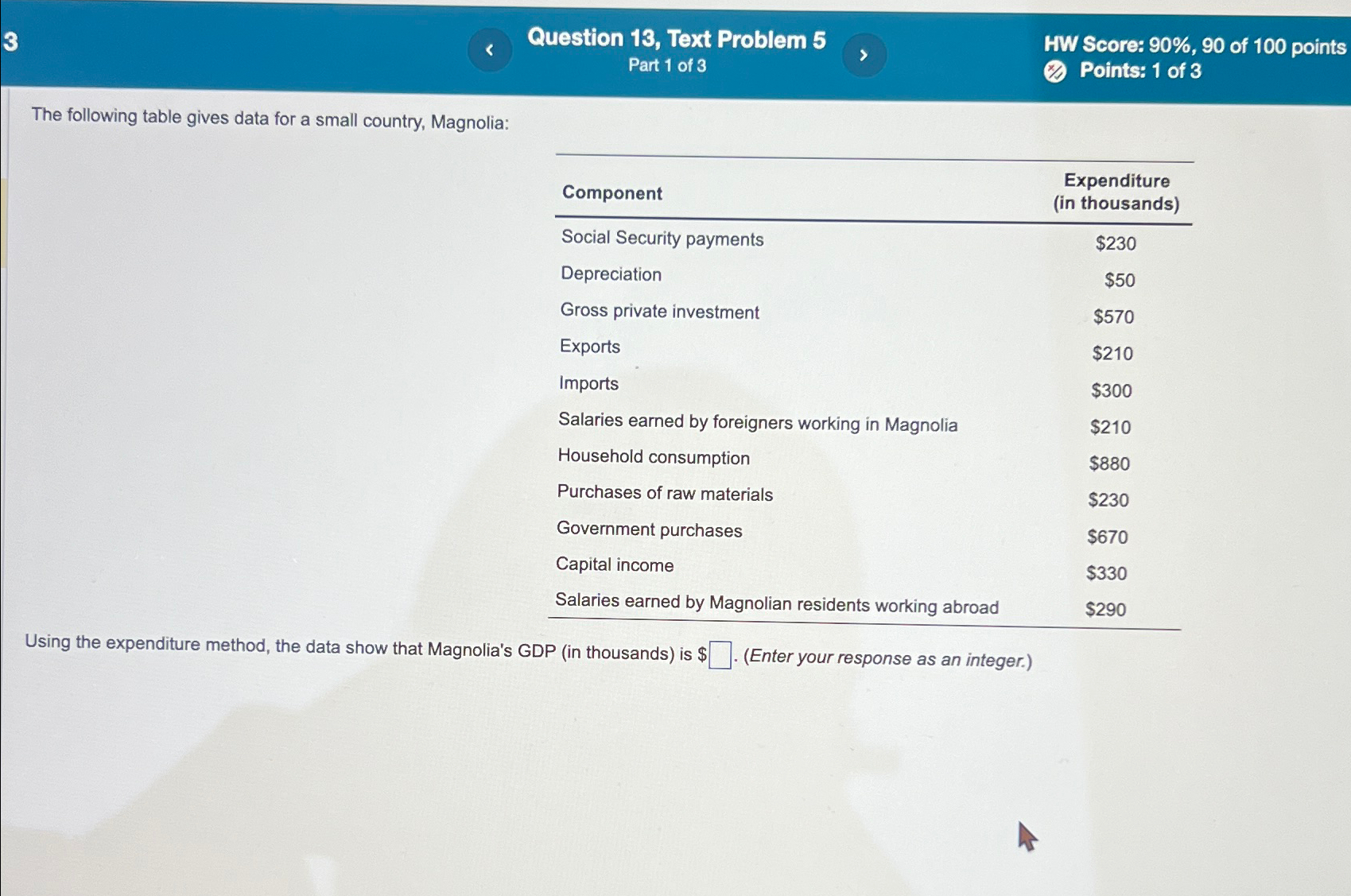 Solved 3Question 13, ﻿Text Problem 5HW Score: 90%,90 ﻿of 100 | Chegg.com