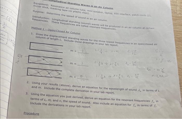 Solved Method 1 - Open/Closed Air Column 1. Draw the | Chegg.com
