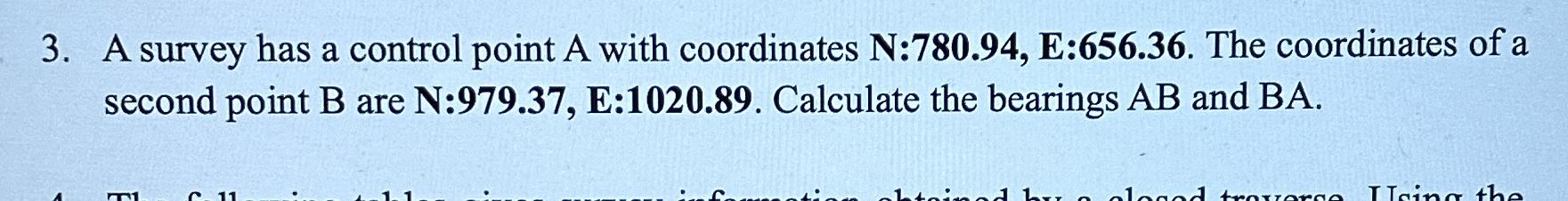 Solved A survey has a control point A with coordinates | Chegg.com