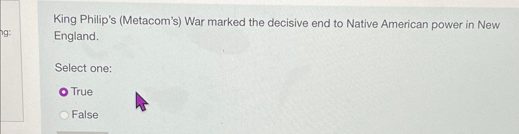 Solved King Philip's (Metacom's) ﻿War marked the decisive | Chegg.com