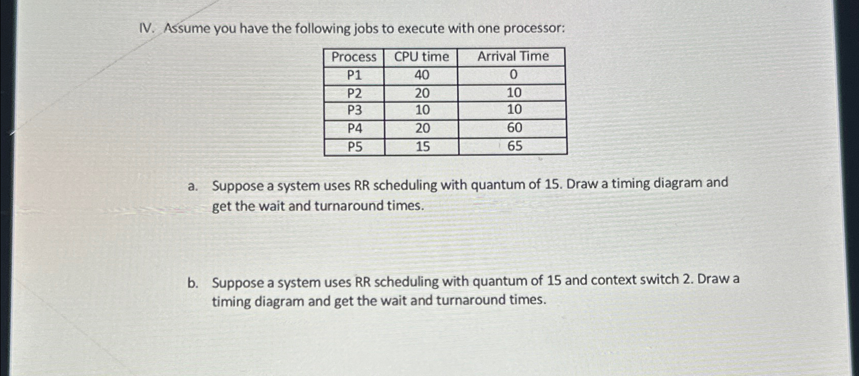IV. ﻿Assume you have the following jobs to execute | Chegg.com