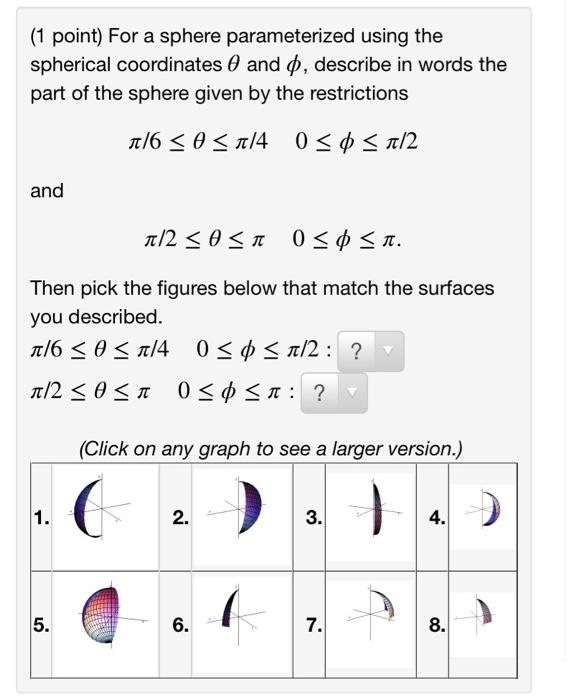 Solved (1 point) For a sphere parameterized using the | Chegg.com