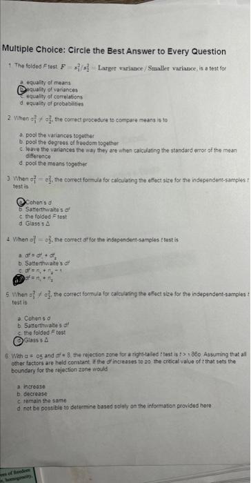 Solved Multiple Choice: Circle the Best Answer to Every | Chegg.com