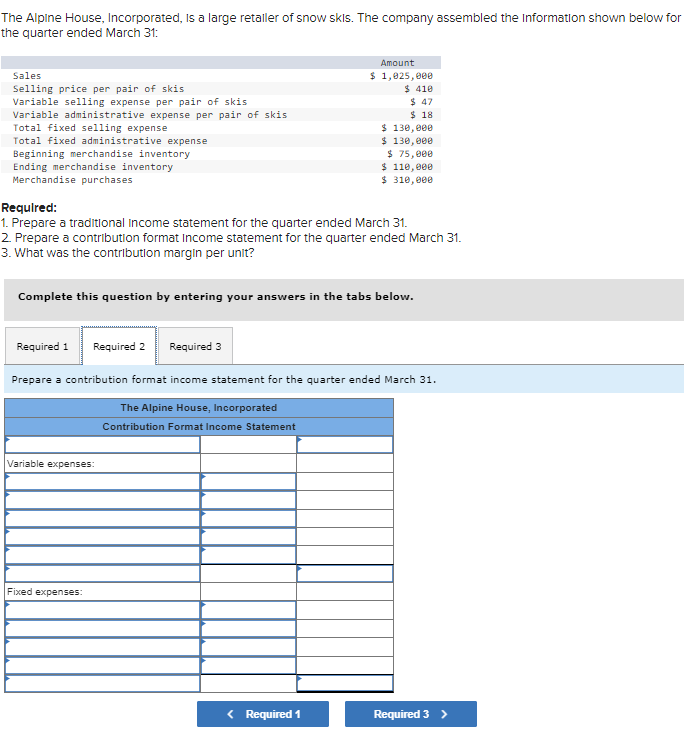 Solved Prepare a contribution format income statement for | Chegg.com