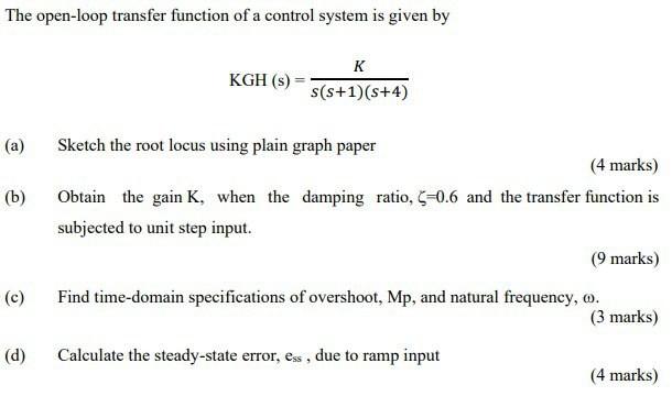 Solved The open-loop transfer function of a control system | Chegg.com