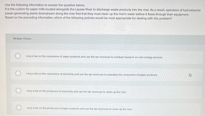 Solved Use the following information to answer the question | Chegg.com