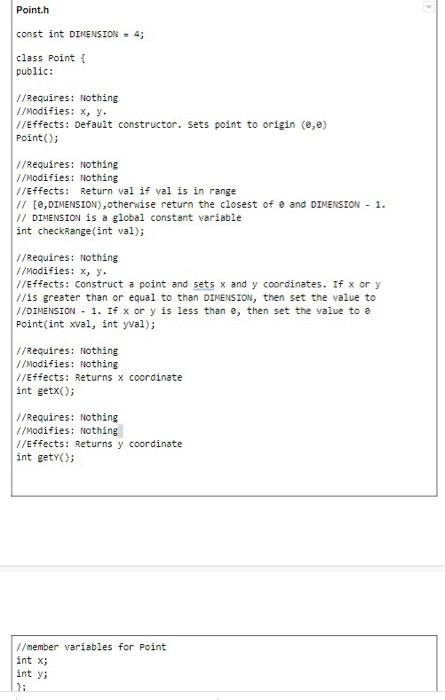 Solved Point.h const int DIMENSION = 4; class Point public: | Chegg.com