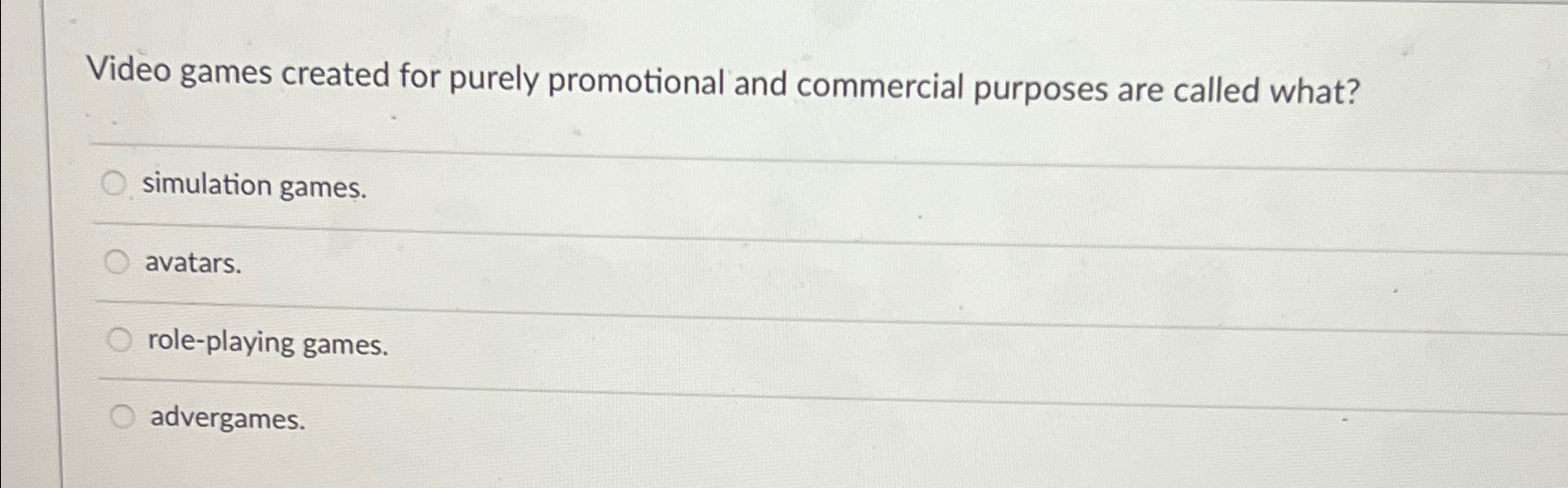 Solved Video games created for purely promotional and | Chegg.com