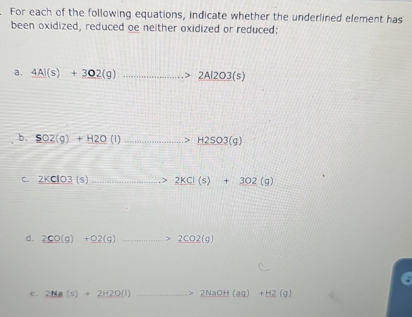 Solved For each of the following equations, indicate whether | Chegg.com