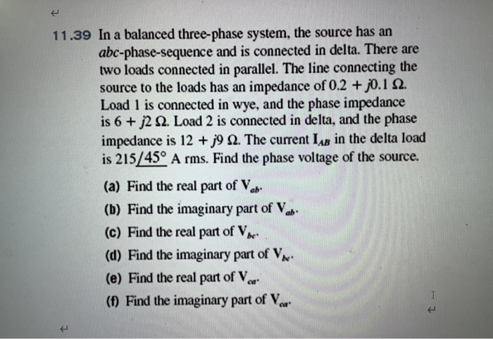 Solved 11.39 In a balanced three-phase system, the source | Chegg.com