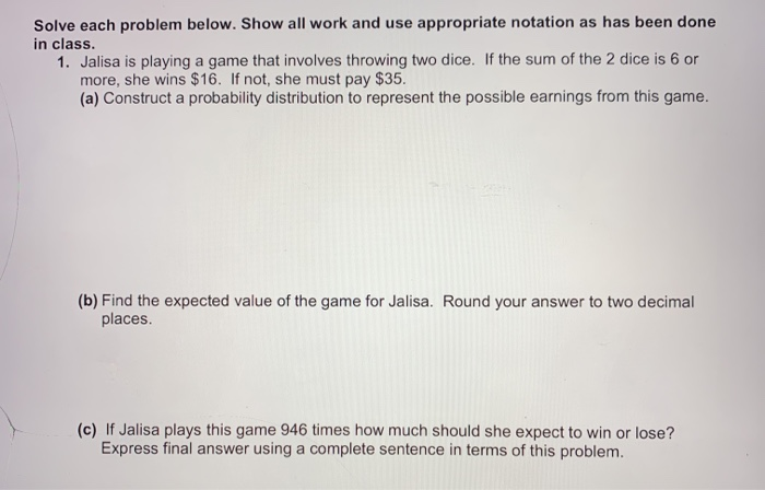 Solved Solve each problem below. Show all work and use | Chegg.com