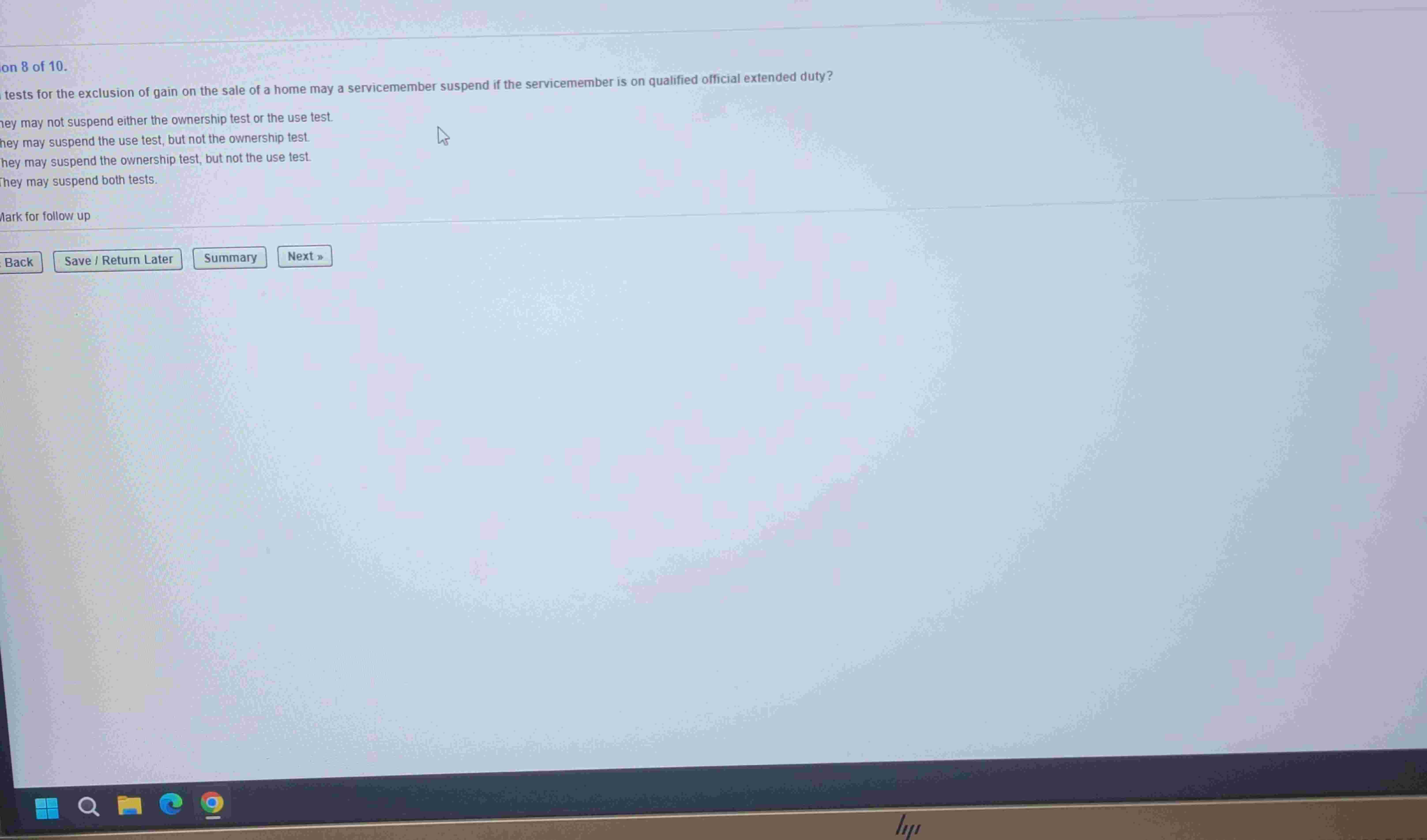 Solved on 8 ﻿of 10.tests for the exclusion of gain on the | Chegg.com