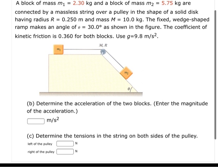 Solved A block of mass m1 = 2.30 kg and a block of mass m2 = | Chegg.com