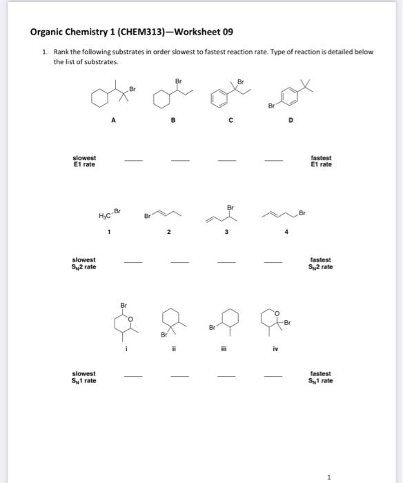 Solved Organic Chemistry 1 (CHEM313)-Worksheet 09 1. Rank | Chegg.com
