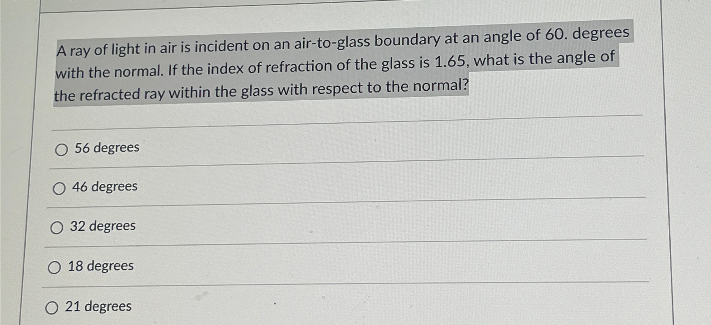 Solved A ray of light in air is incident on an air-to-glass | Chegg.com