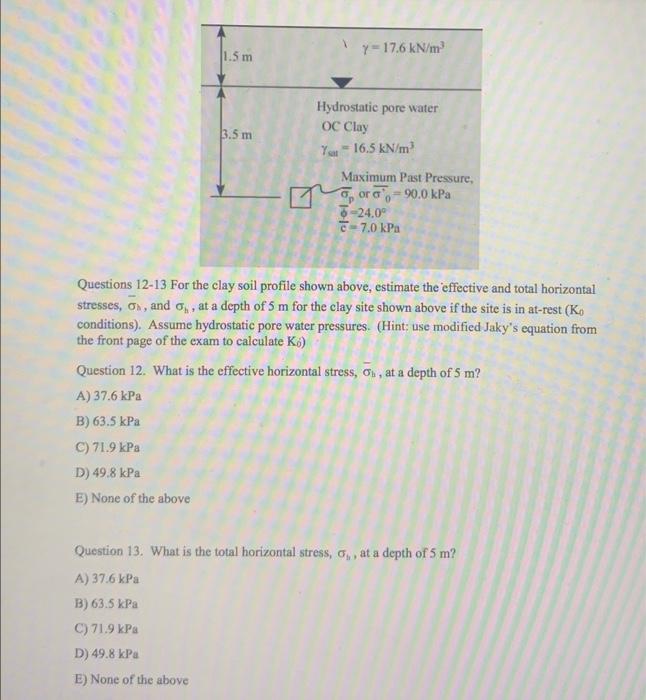 Solved Questions 12-13 For the clay soil profile shown | Chegg.com